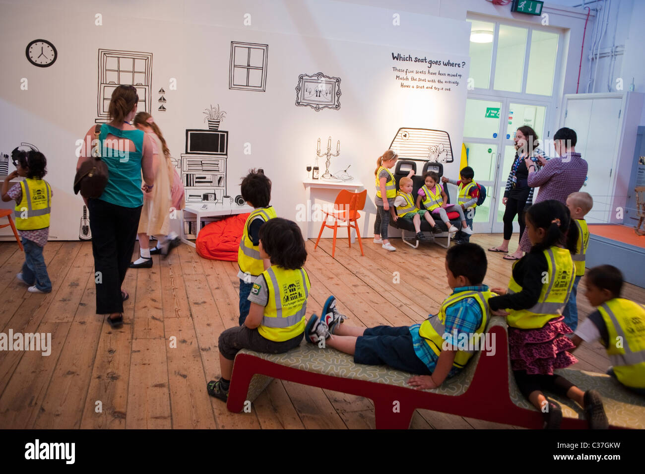 London, U.K., Group School Children Visiting Displays Inside "London ...
