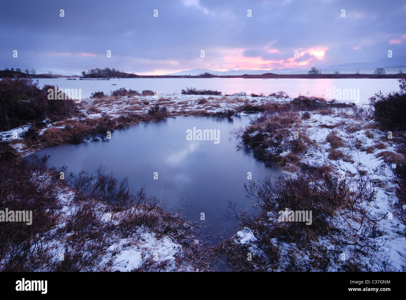 A cold pre-dawn morning over Loch Ba in Rannoch Moor, Scotland Stock ...