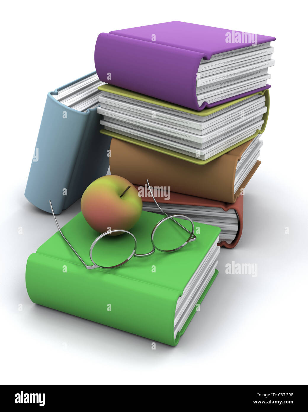 3d render of an apple and books Stock Photo - Alamy