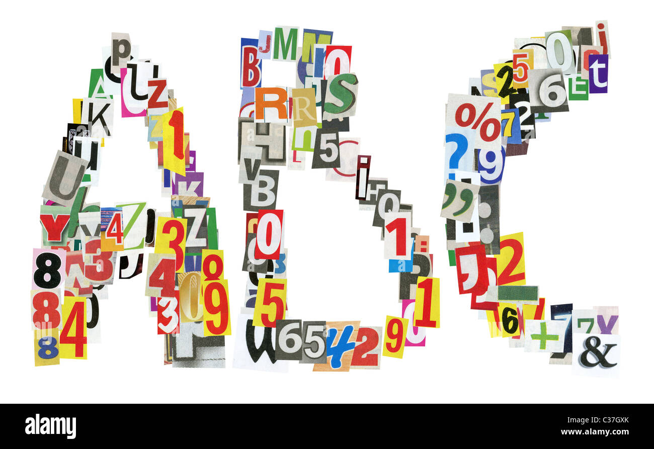 Newspaper magazine alphabet letters numbers hi-res stock photography ...