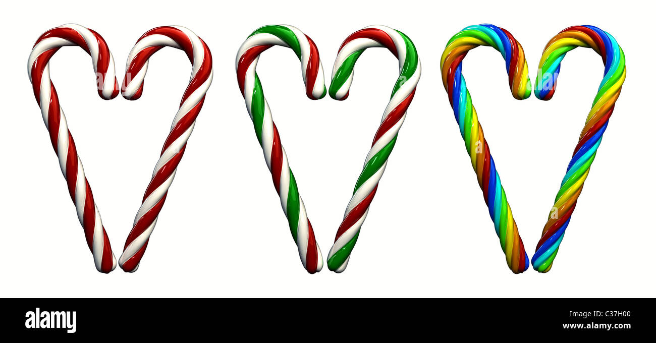 Multicolored candy canes ,3d illustration , isolated on white Stock ...