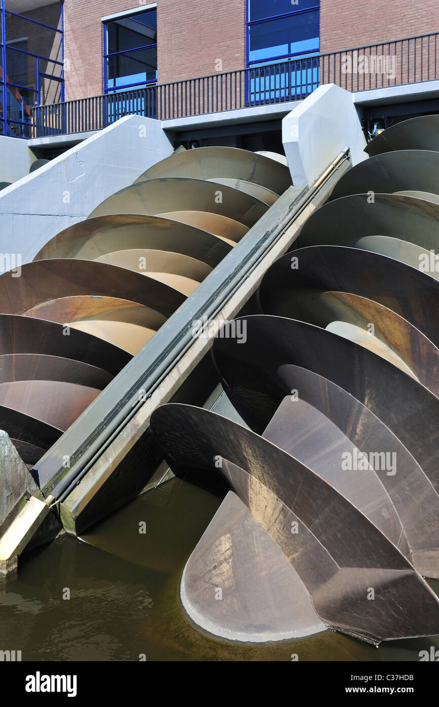 Modern Archimedes screws of pumping station used to drain the polders ...