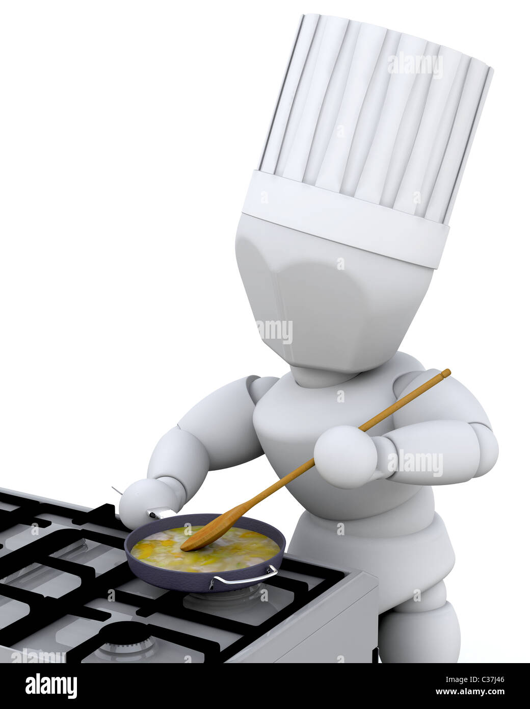 3d render of chef cooking in a pan on a stove Stock Photo - Alamy