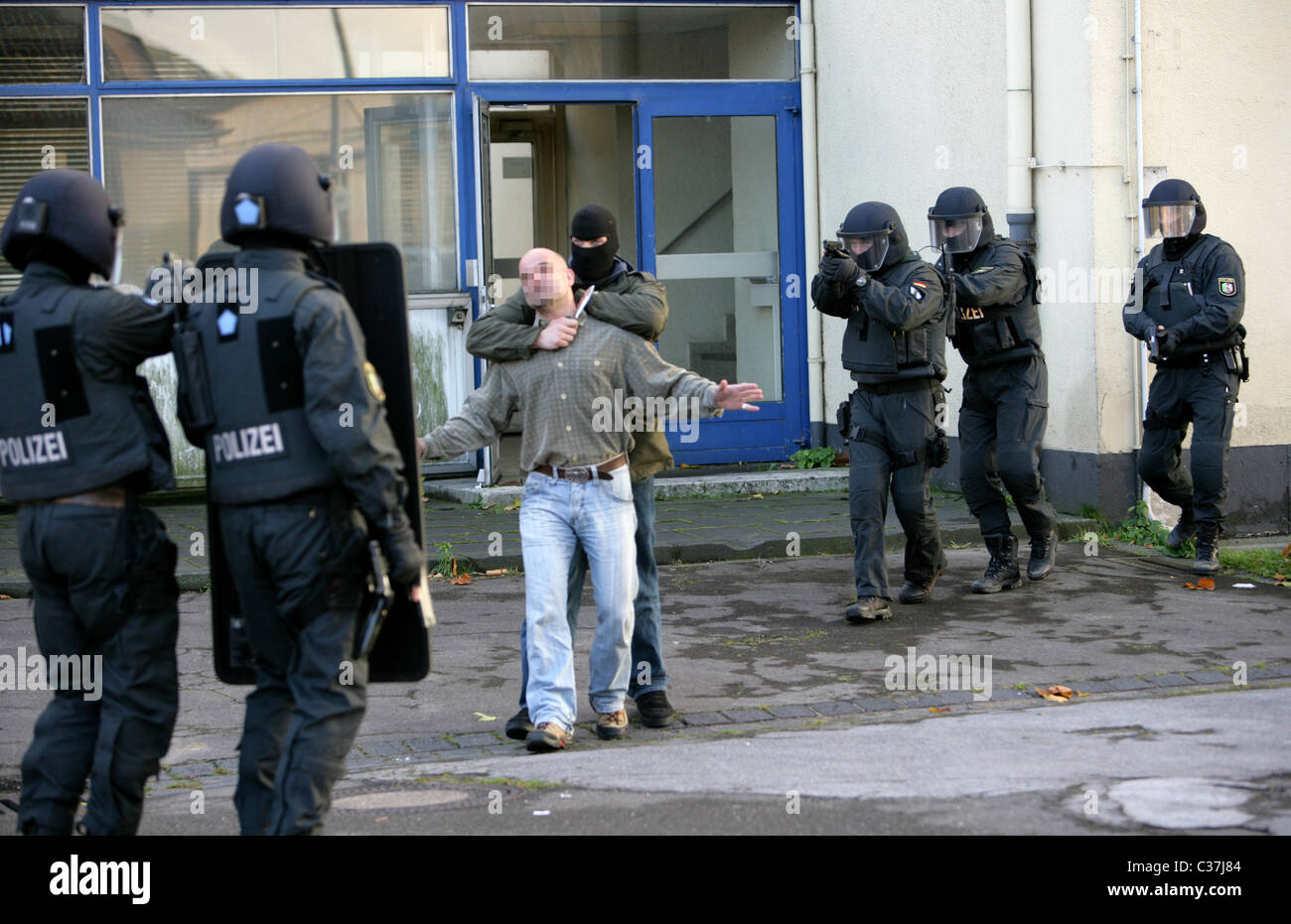 Exercise of a special police unit, SWAT team, for negotiation with ...