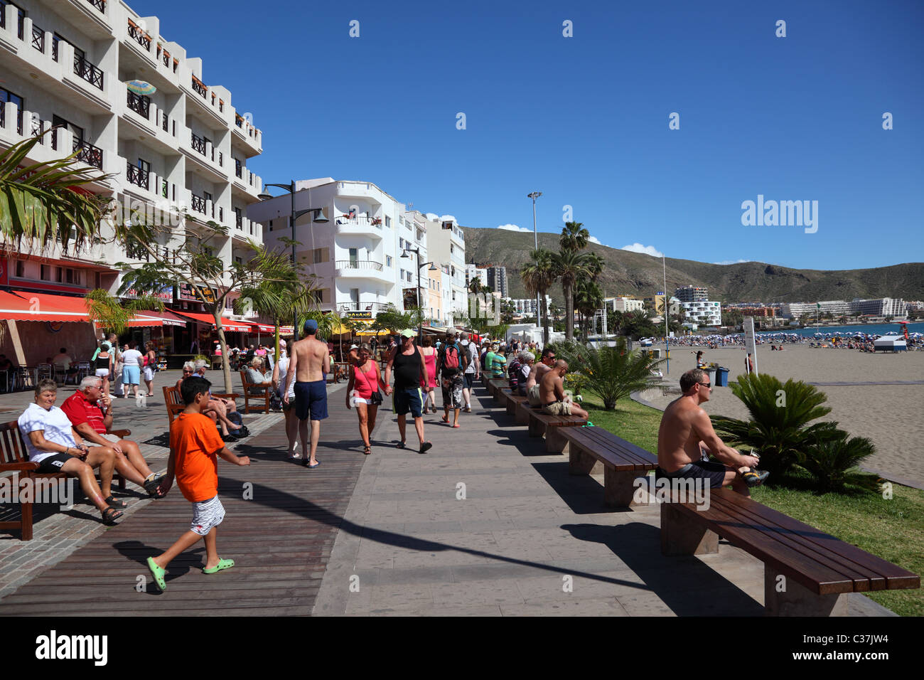 Promenade in Los Cristianos, Canary Island Tenerife, Spain Stock Photo ...
