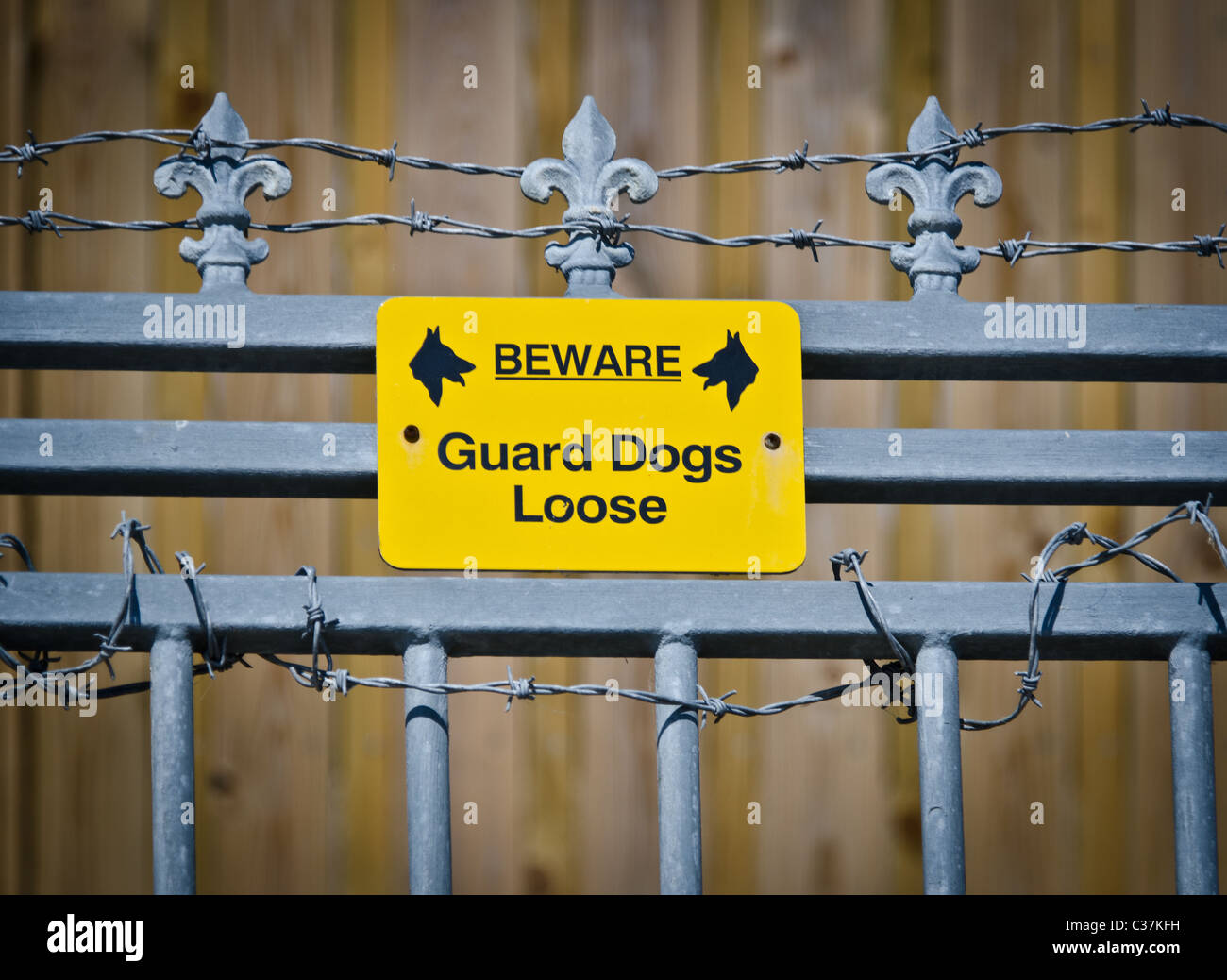 Beware Guard Dogs loose sign Stock Photo - Alamy