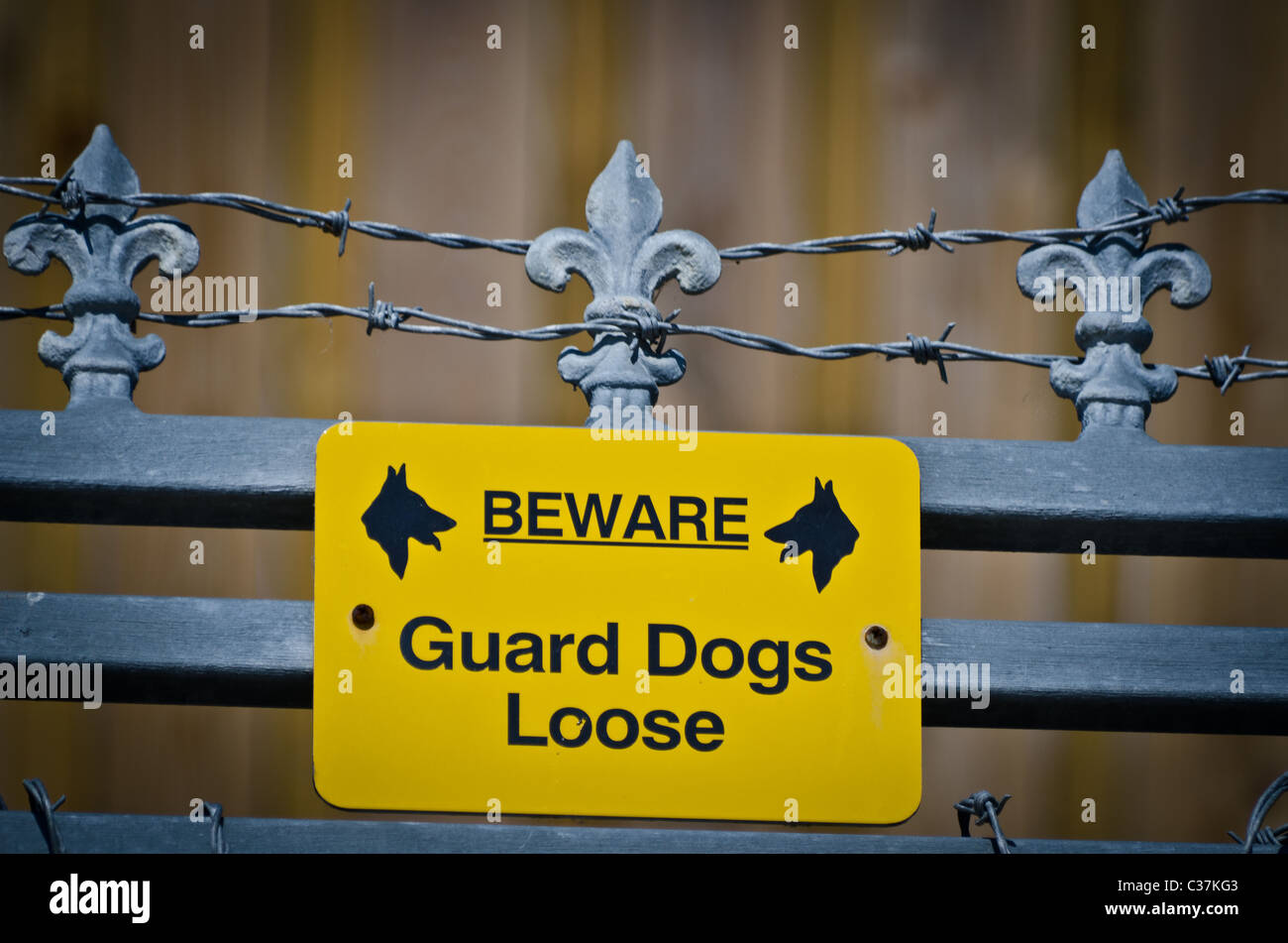 Beware Guard Dogs loose sign Stock Photo - Alamy