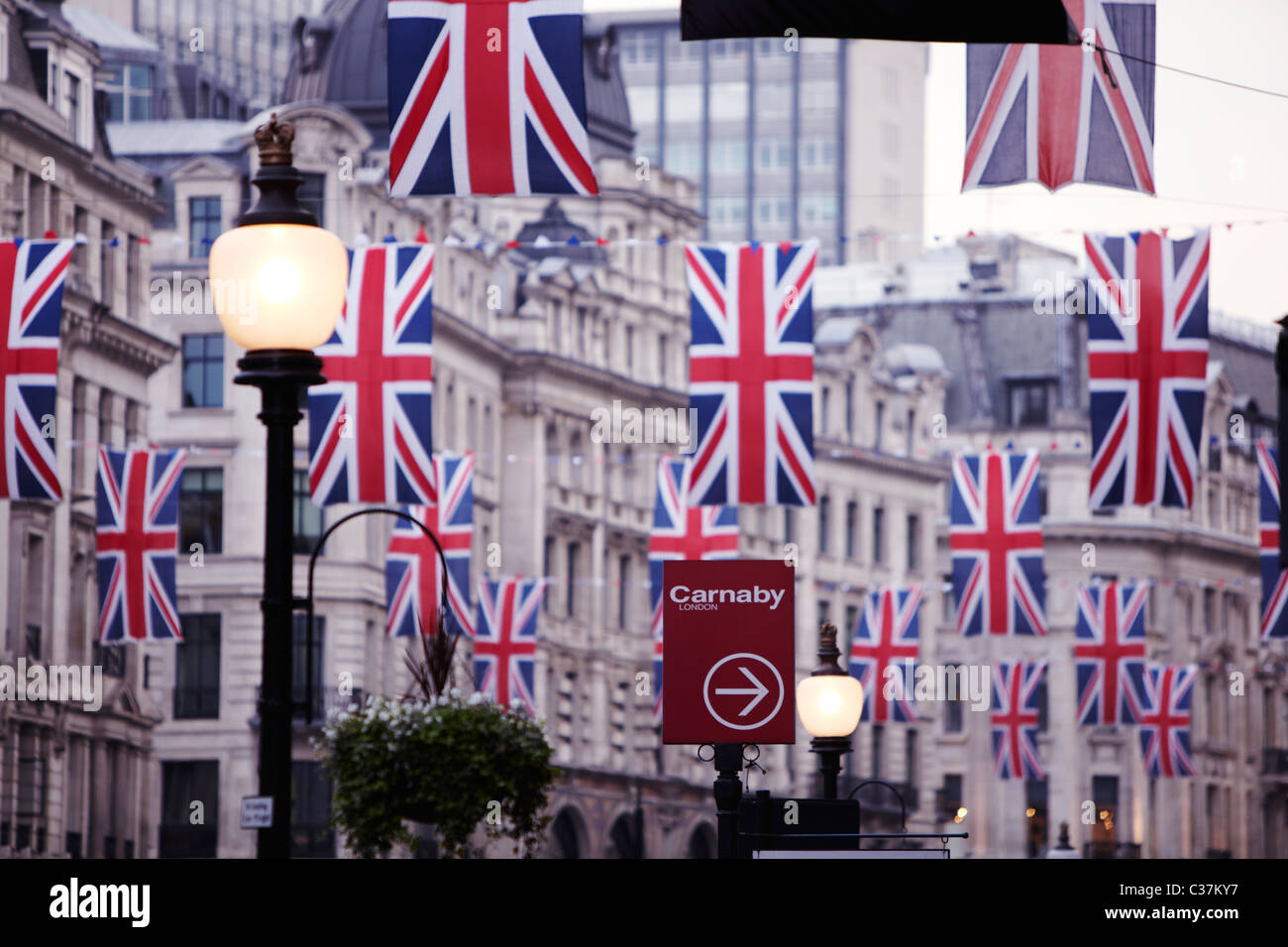 Regent street union jacks carnally street sign Stock Photo - Alamy