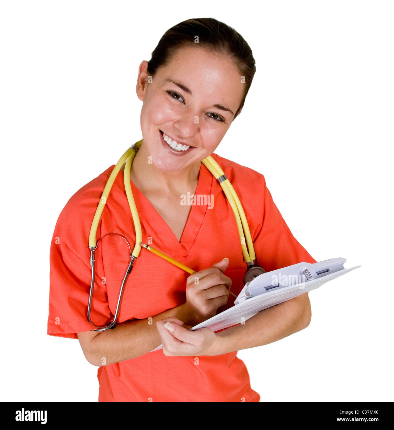 Portrait of young nurse holding patient chart Stock Photo - Alamy
