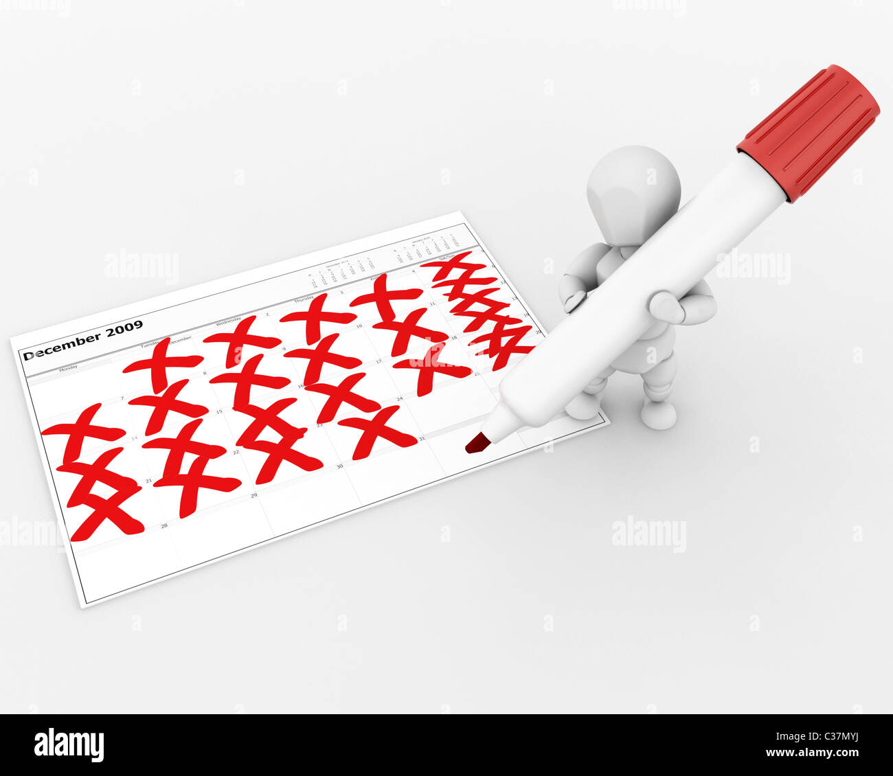 3D render of a man with marker marking the date on a calender Stock ...