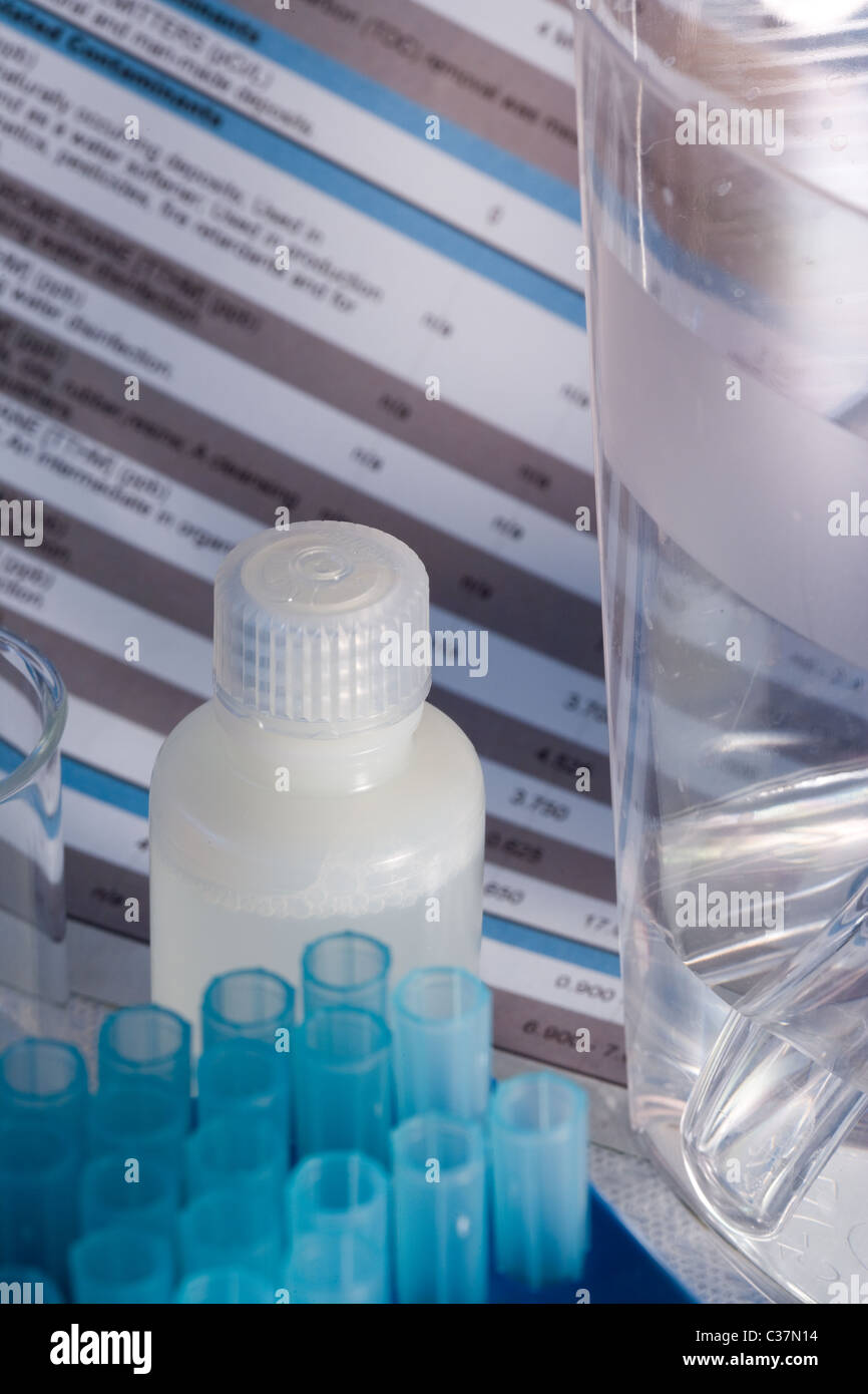 Water Quality Testing Still Life, beakers and other glassware Stock ...