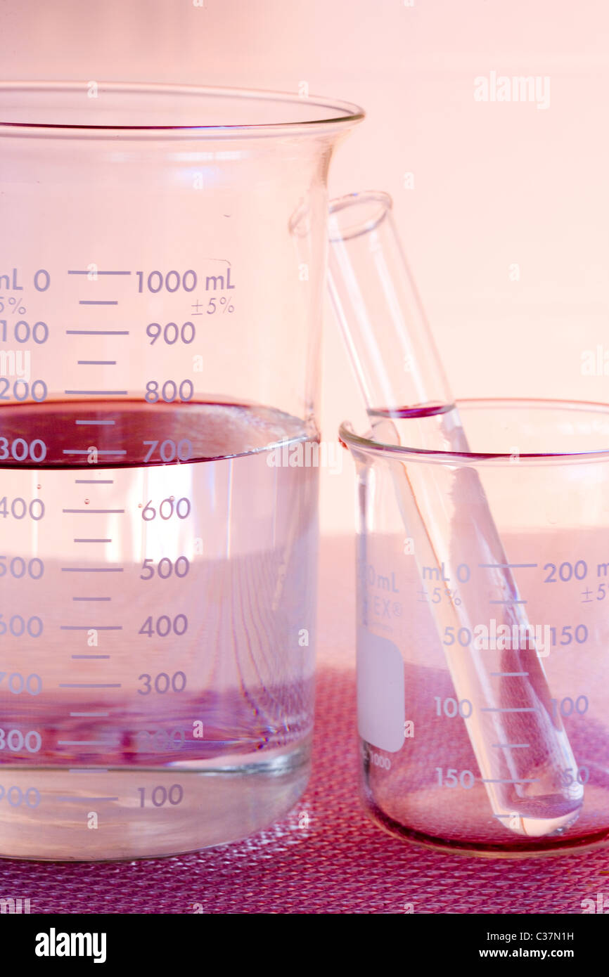 Water Quality Testing Still Life, beakers and other glassware Stock ...