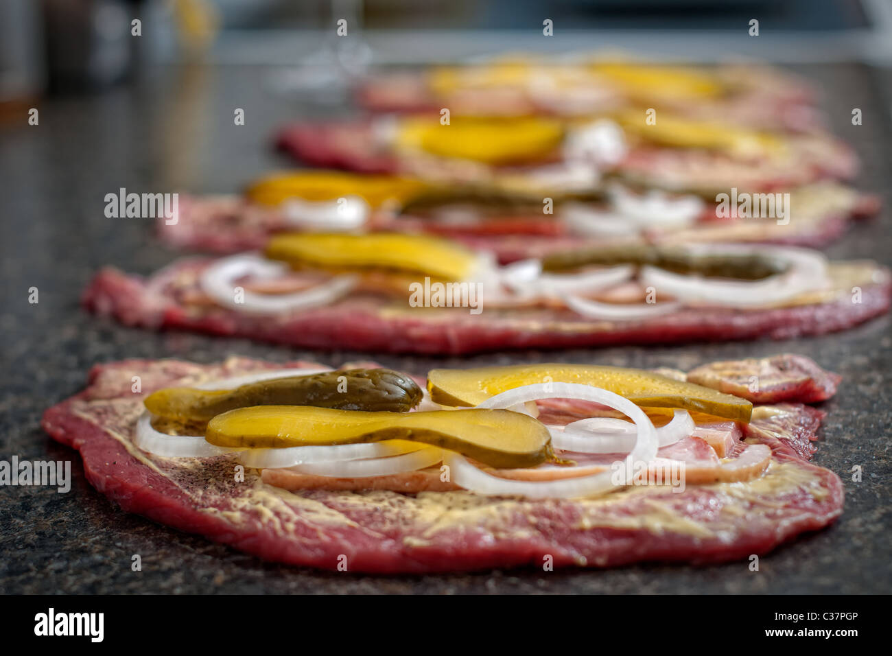 Raw beef roulades, traditional German dish recipe Stock Photo - Alamy