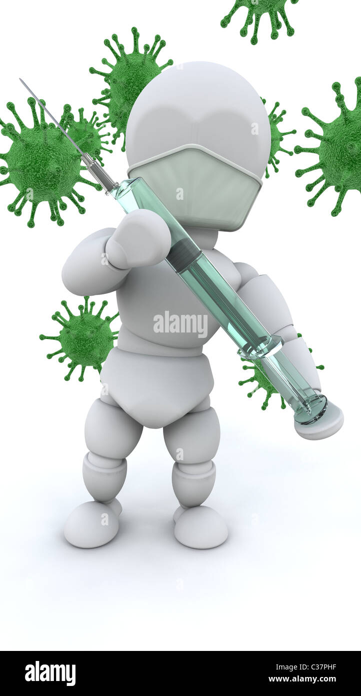 3d render of a man with a syringe surrounded by bacteria Stock Photo ...