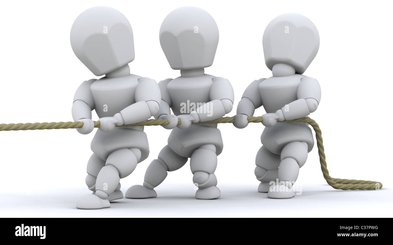 3d render of men pulling on a rope Stock Photo - Alamy