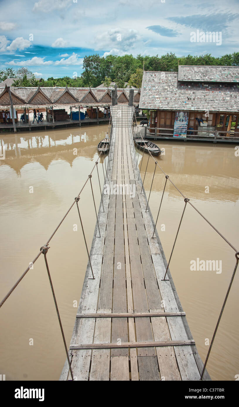 suspension bridge over lake at pattaya floating market thailand Stock ...