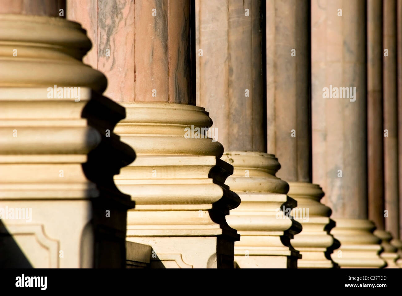 Large support columns are part of the architecture on view on the ...