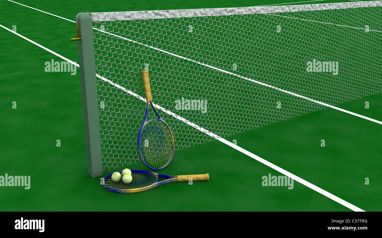 3d render of tennis racquet and balls Stock Photo - Alamy