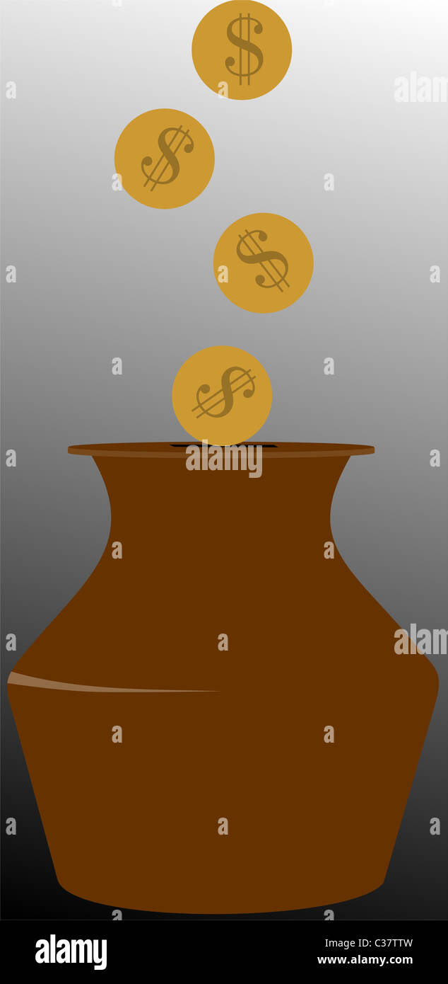 Dollar coins falling pot hi-res stock photography and images - Alamy