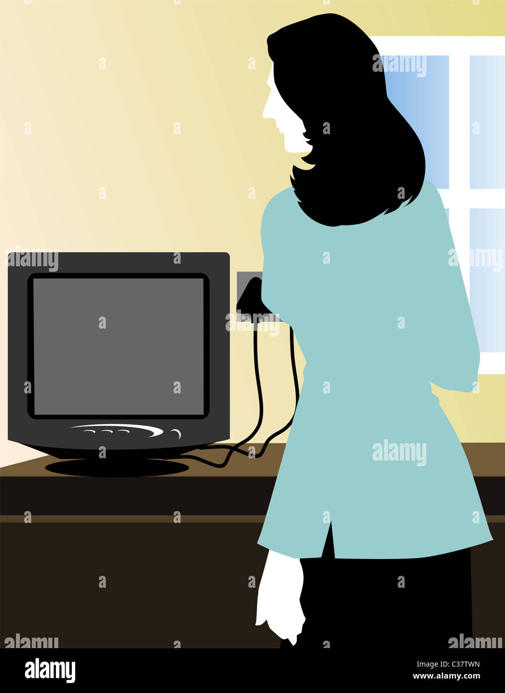 lady standing near a computer Stock Photo - Alamy