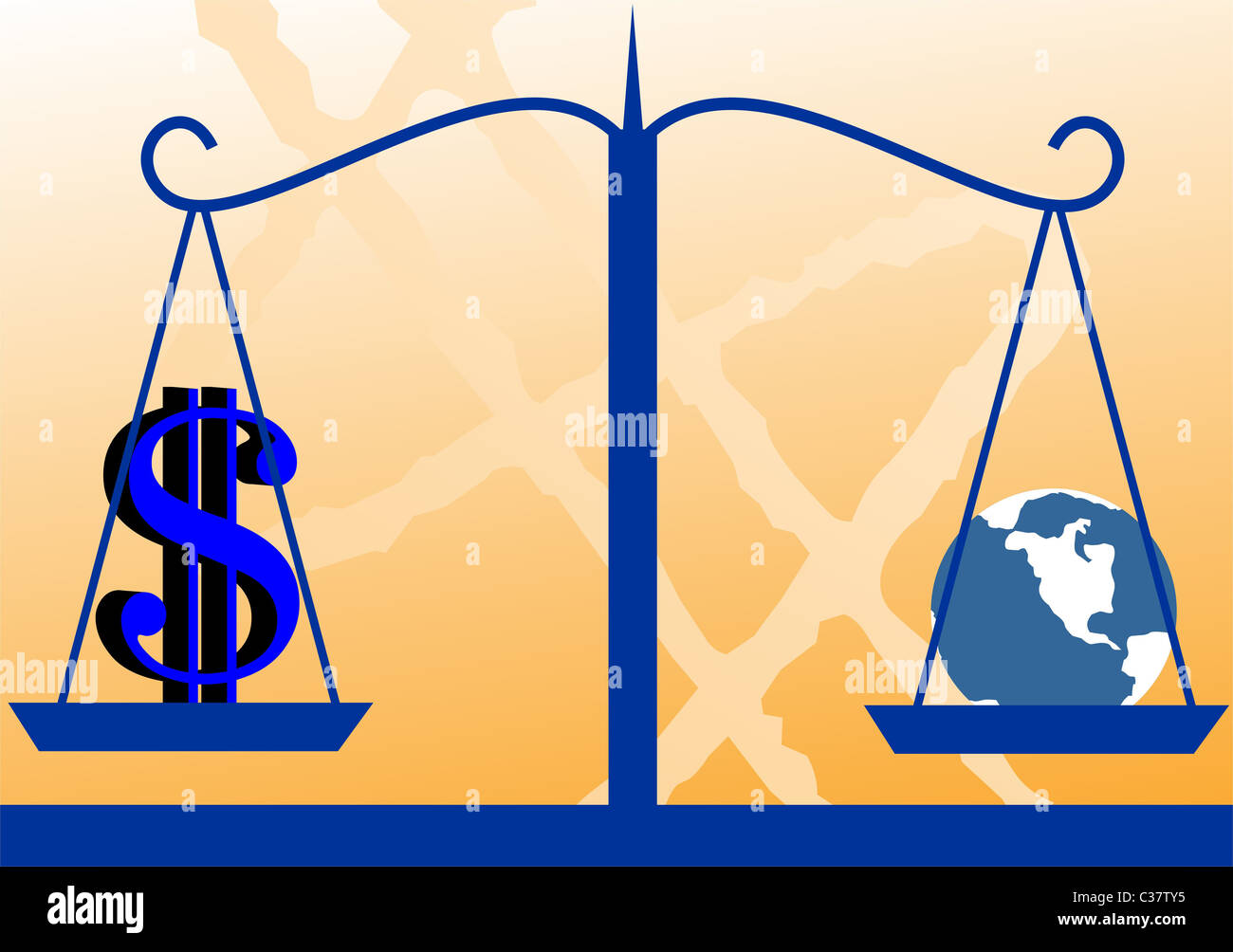 dollar and earth in common balance Stock Photo - Alamy