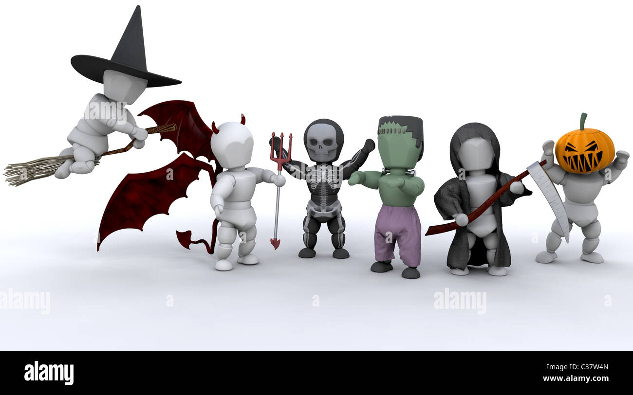 3D render of men in halloween party outfits Stock Photo - Alamy