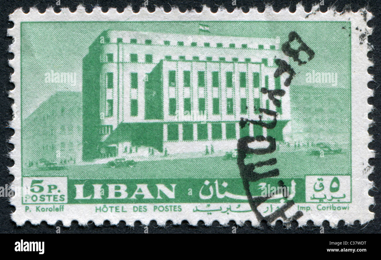 LEBANON-CIRCA 1961: A stamp printed in the Lebanon, shows the Post ...