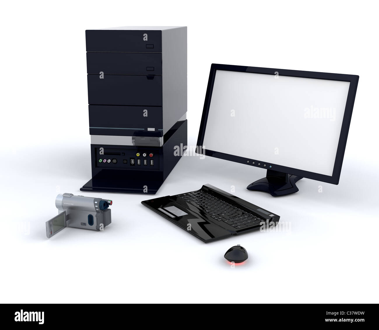 3D Render of a digital video camera and pc Stock Photo - Alamy