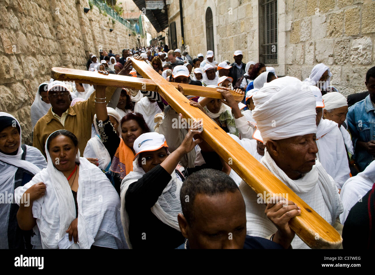 Pilgrims carrying the cross during the Good Friday procession in the ...