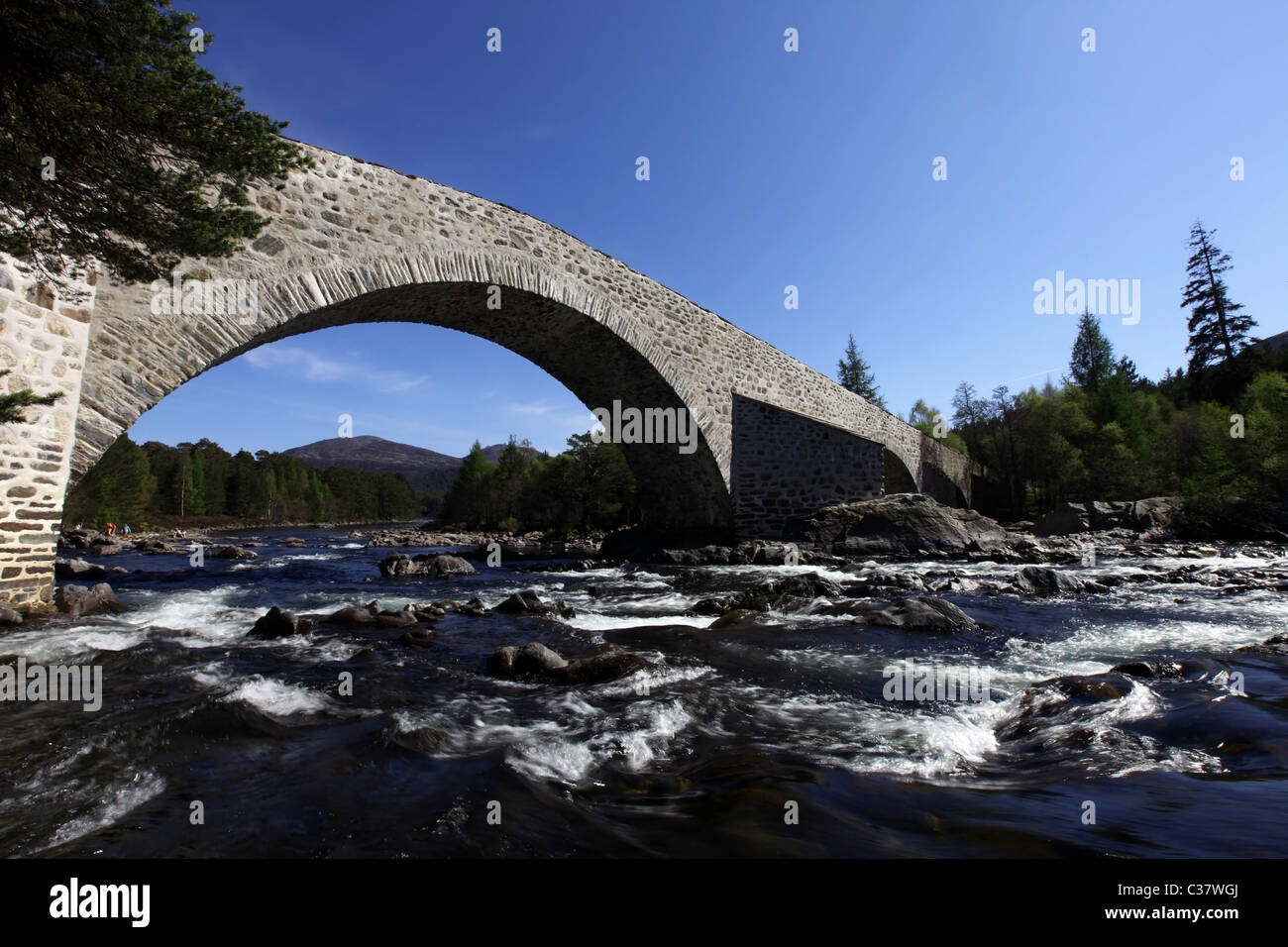 The newly refurbished (2011) old Invercauld Bridge over the River Dee ...