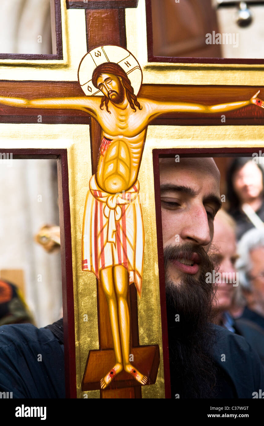 Pilgrims carrying the cross during the Good Friday procession in the ...