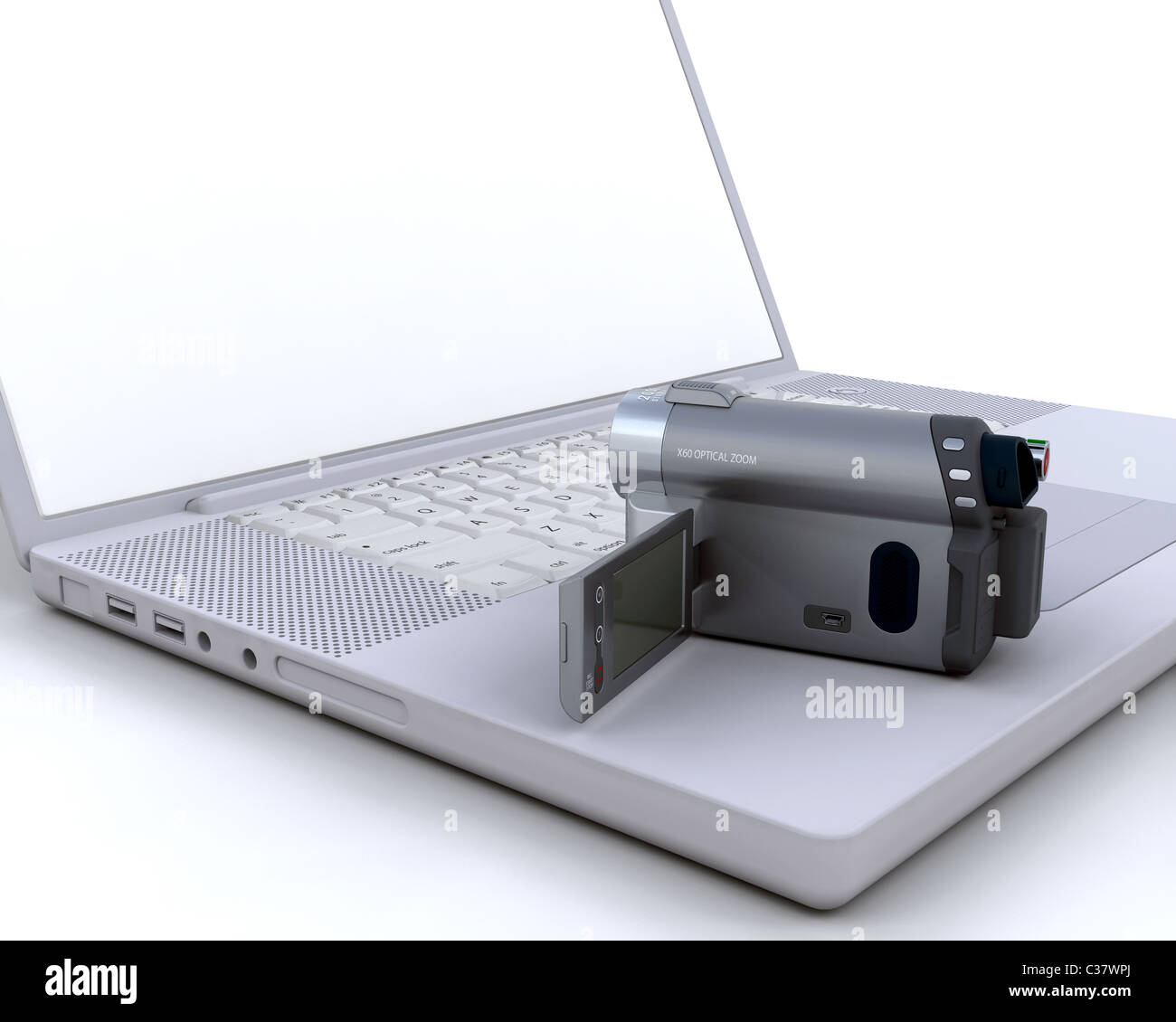 3D handy cam over a laptop isolated on white Stock Photo - Alamy