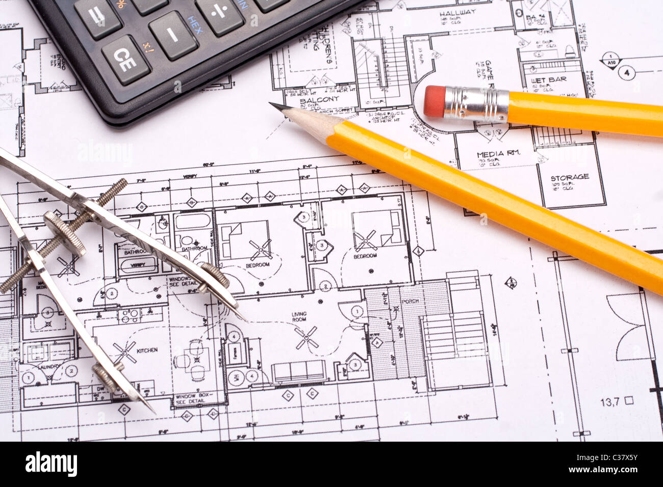 engineering and architecture drawings with pencil Stock Photo - Alamy