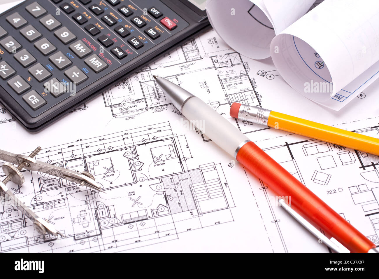 engineering and architecture drawings with pencil Stock Photo - Alamy