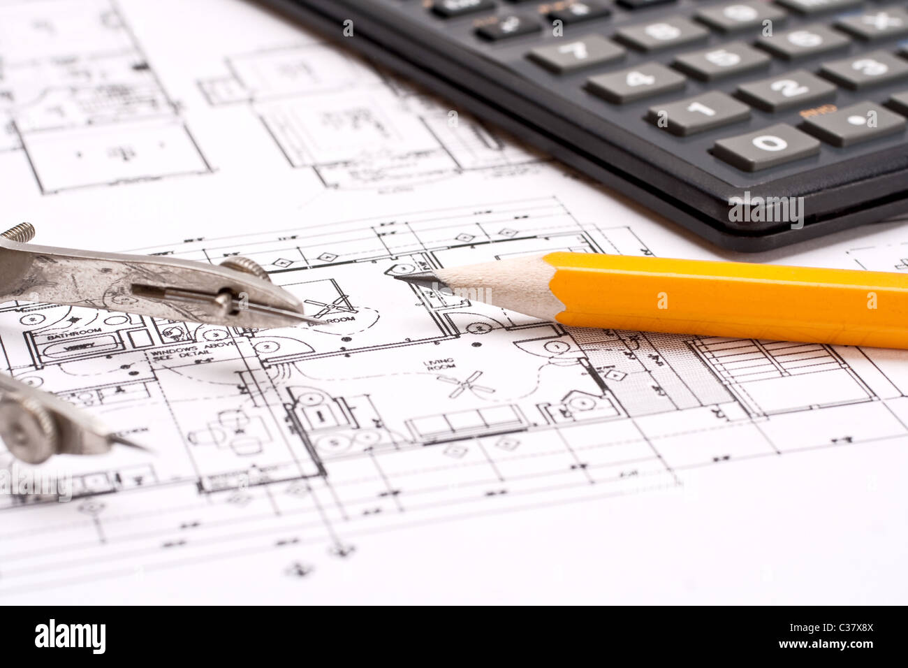 engineering and architecture drawings with pencil Stock Photo - Alamy