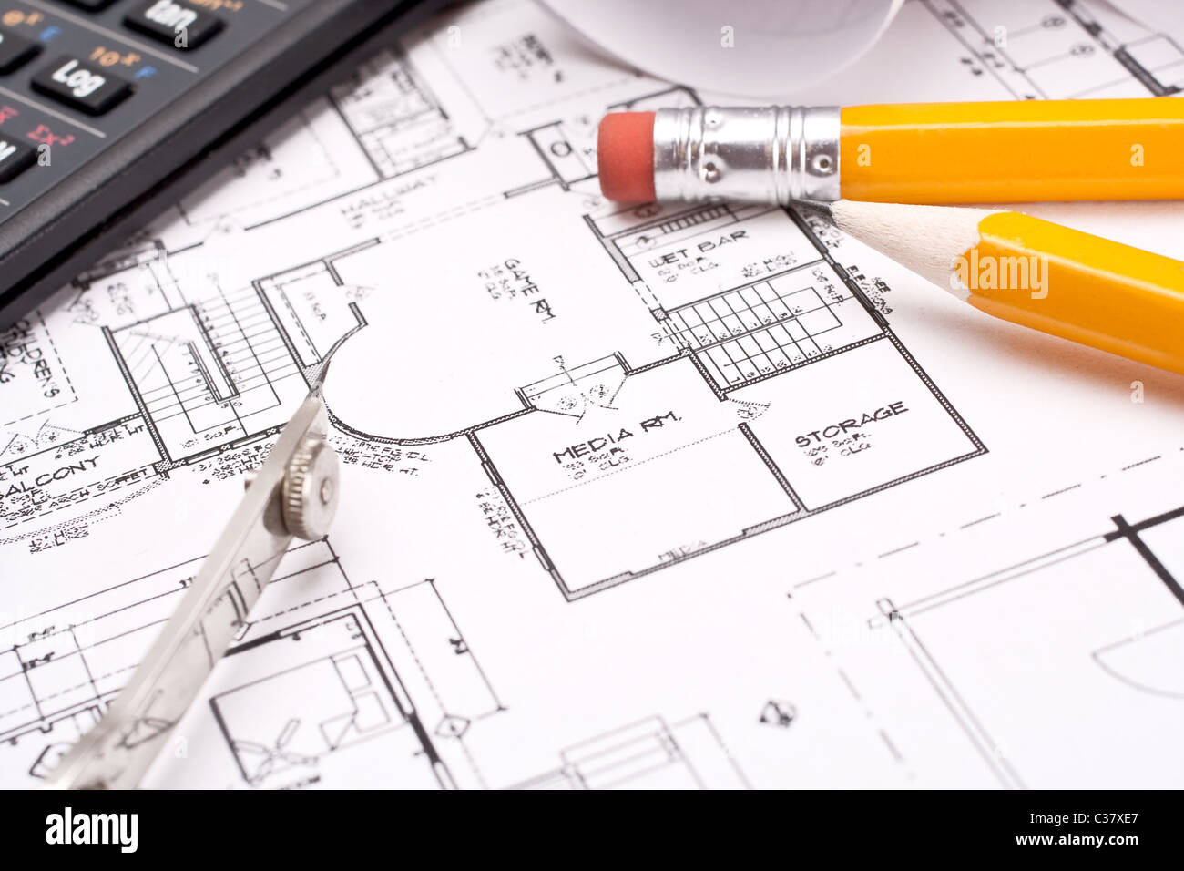 engineering and architecture drawings with pencil Stock Photo - Alamy