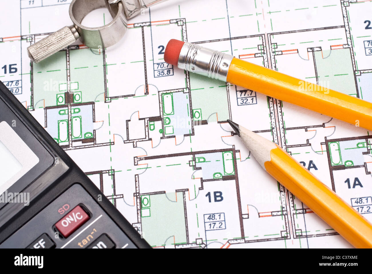 engineering and architecture drawings with pencil Stock Photo - Alamy