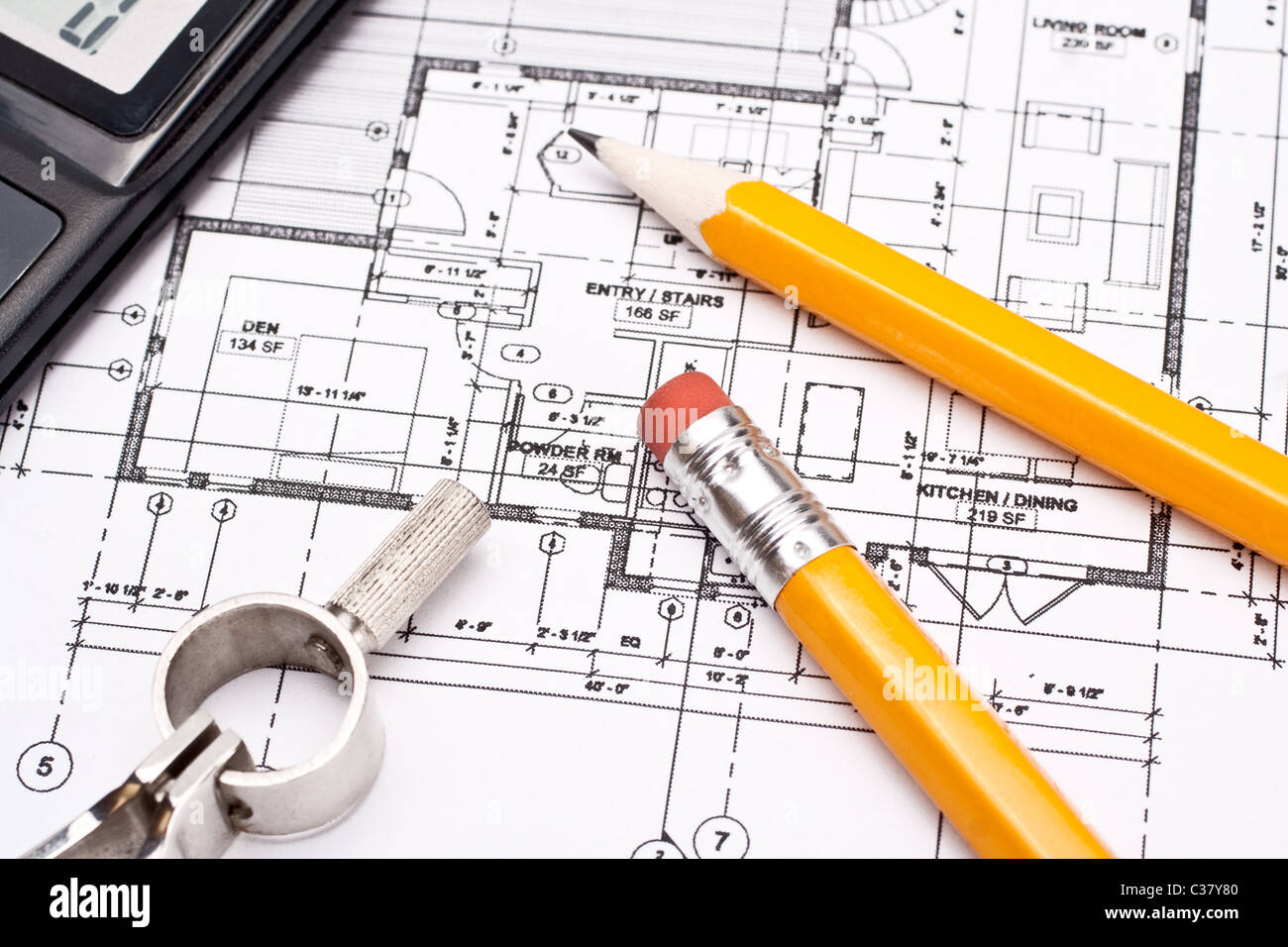 engineering and architecture drawings with pencil Stock Photo - Alamy