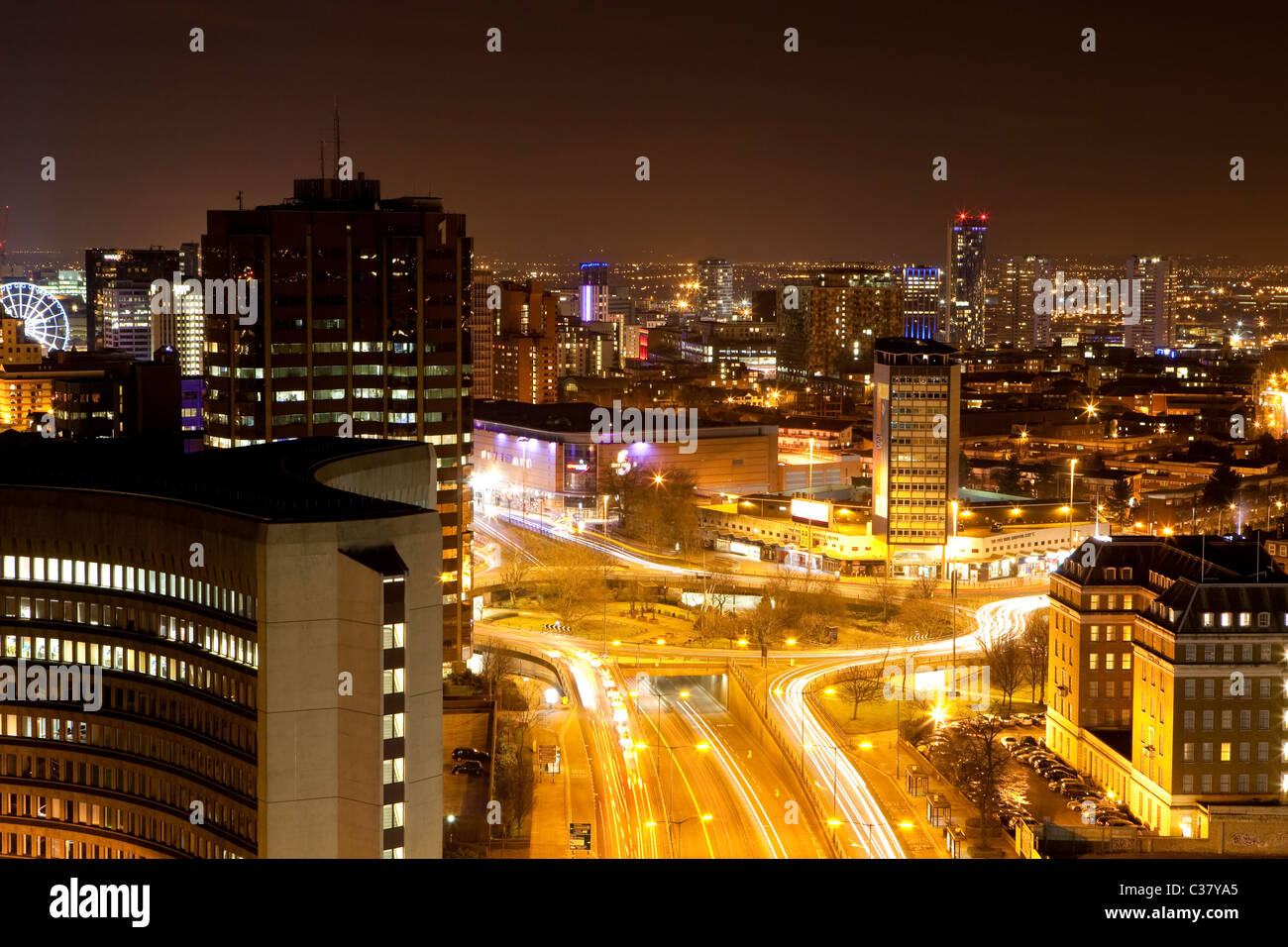 A view of the city of Birmingham from the Edgbaston area at night Stock ...