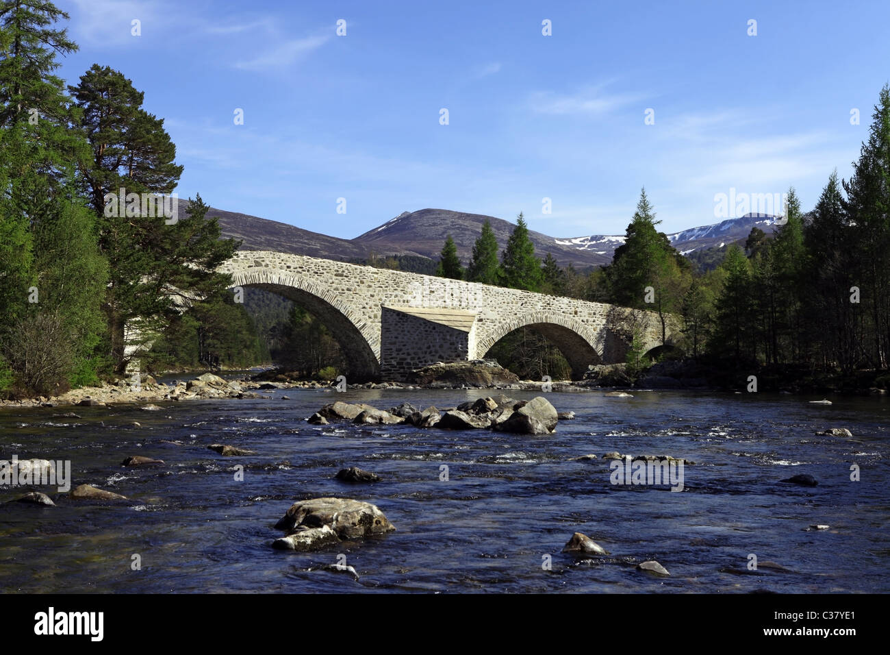 The newly refurbished (2011) old Invercauld Bridge over the River Dee ...
