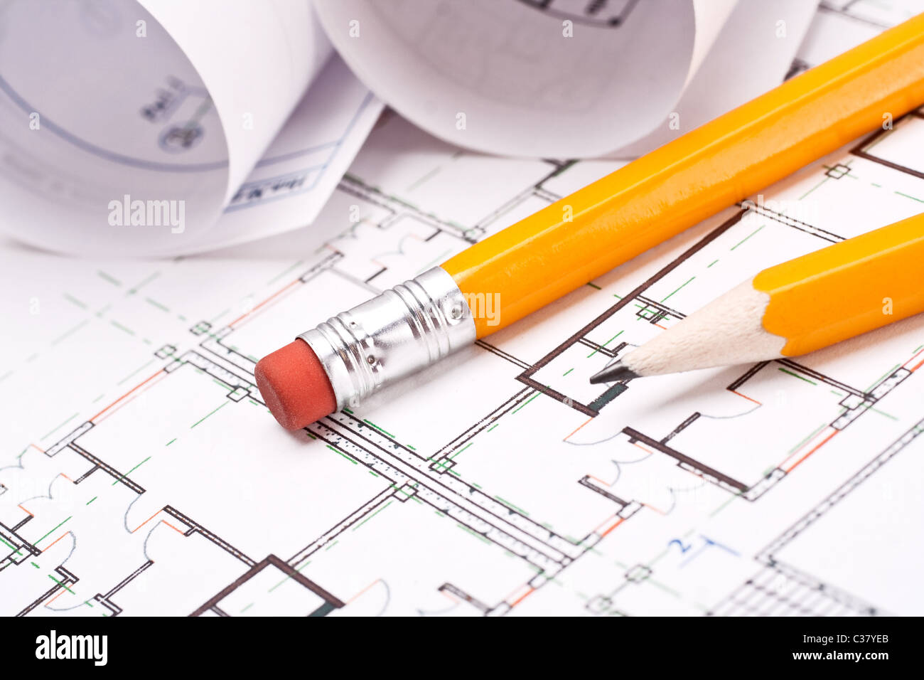 engineering and architecture drawings with pencil Stock Photo - Alamy