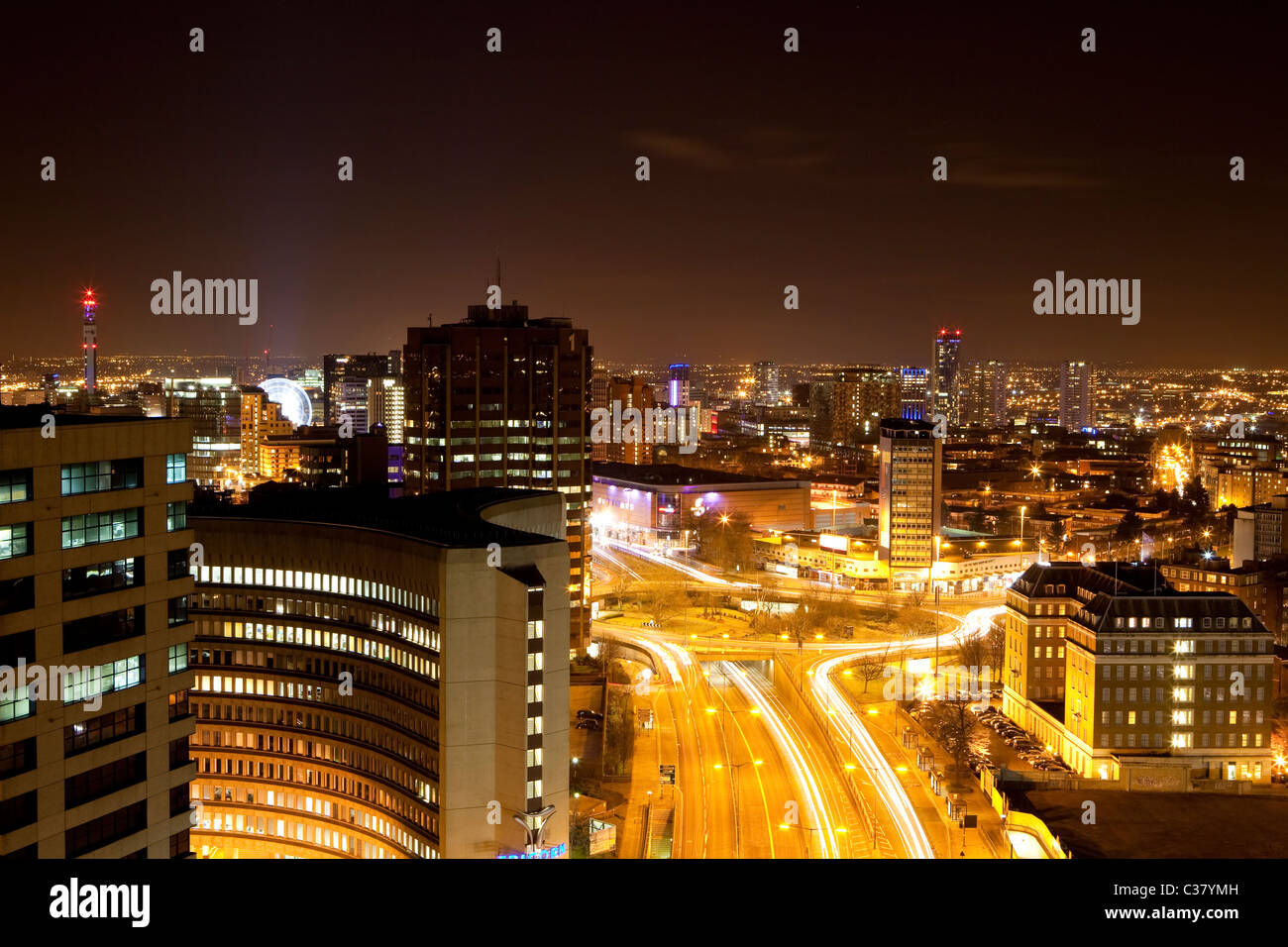 A view of the city of Birmingham from the Edgbaston area at night Stock ...