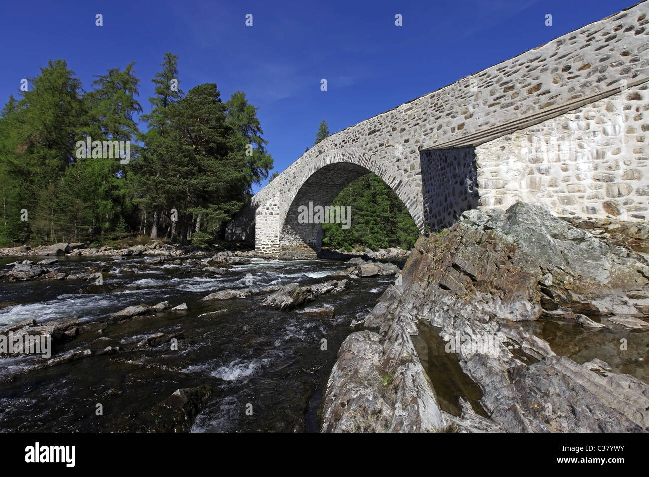 The newly refurbished (2011) old Invercauld Bridge over the River Dee ...