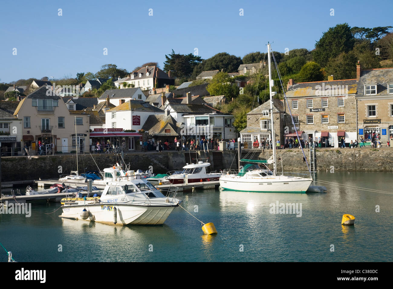 Cornish fishing boats / boat moored and the quay / quayside / harbor ...