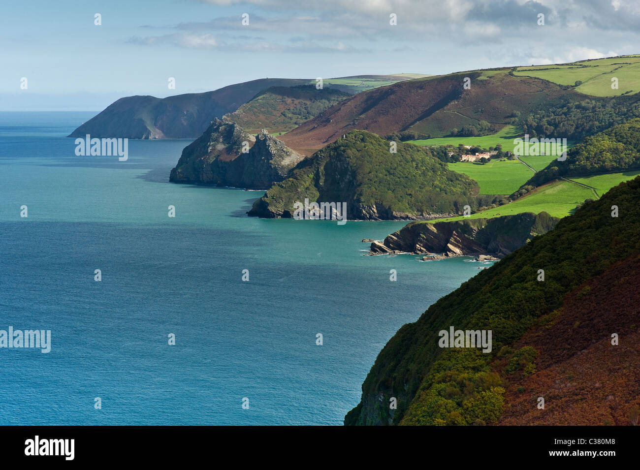 View of the North Devon Coastline looking towards Lee Abbey and the ...