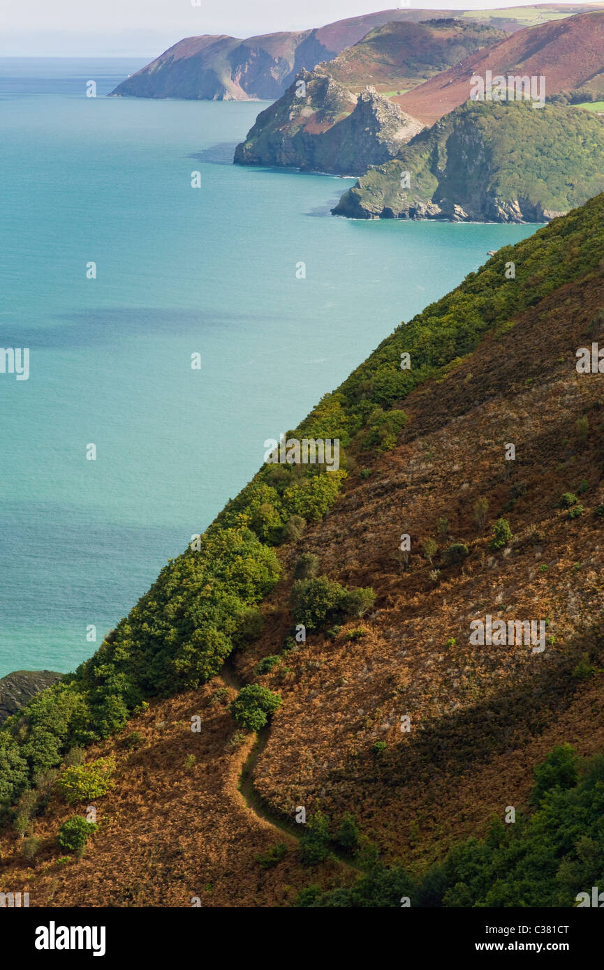 The North Devon Coastpath at Woody Bay, looking towards the Valley of ...