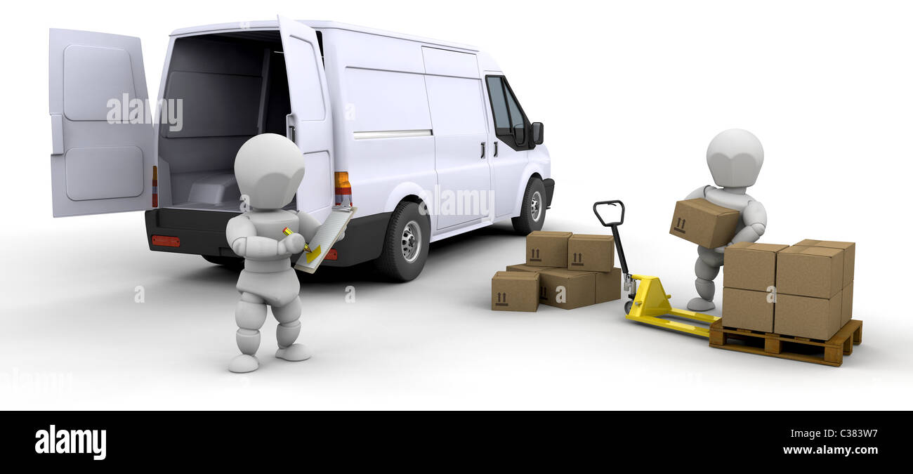 Workers stacking boxes onto a pallet Stock Photo - Alamy