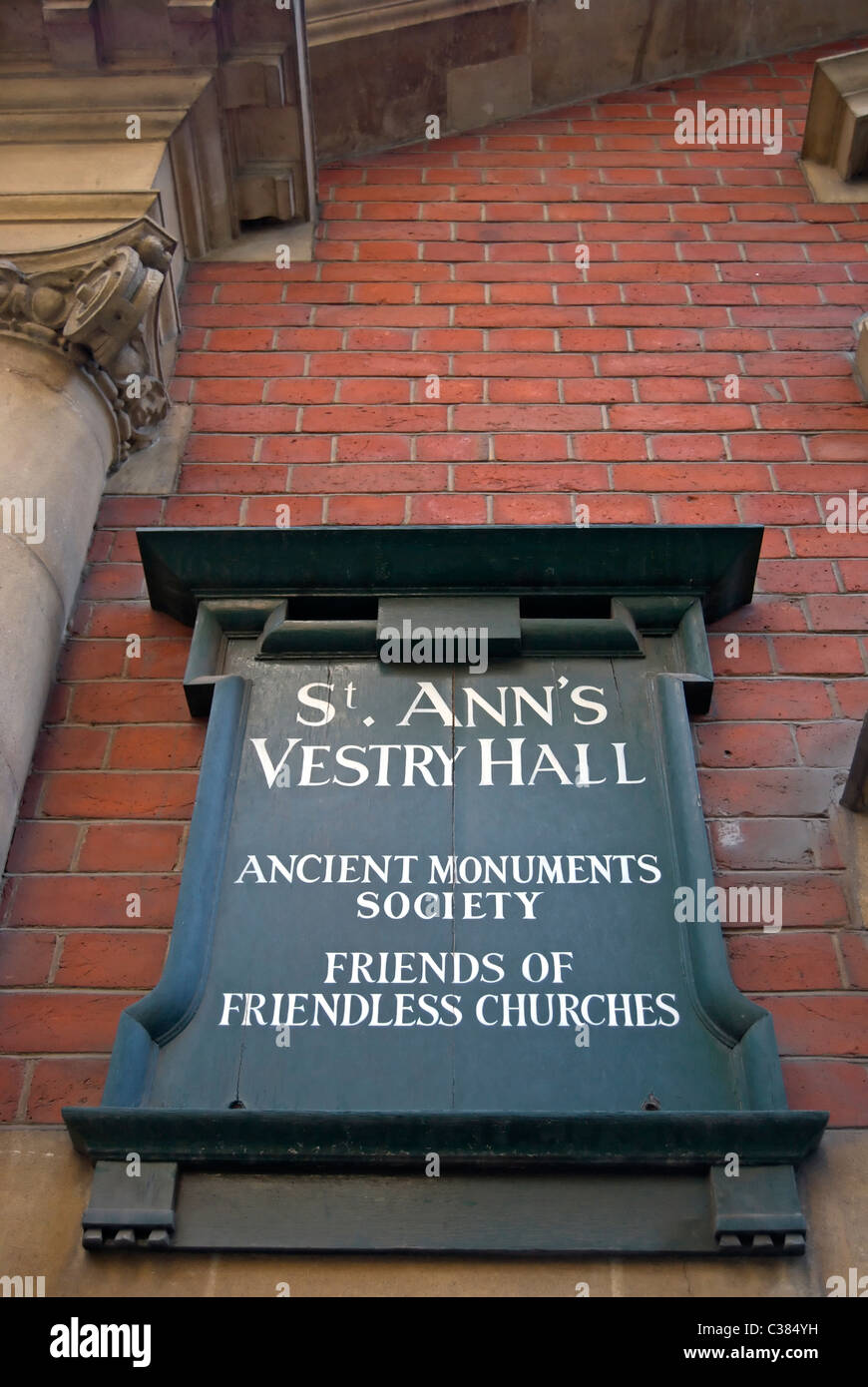 sign for st ann's vestry hall, home of the ancient monuments society ...