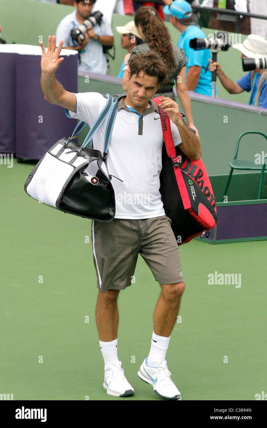 Roger Federer plays in a match against Novak Djokovic at the Sony ...