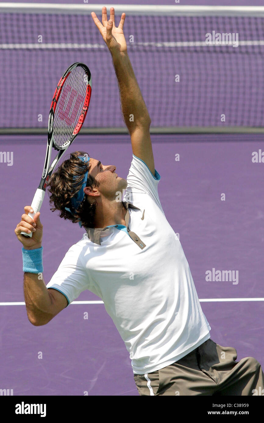 Roger Federer plays in a match against Novak Djokovic at the Sony ...